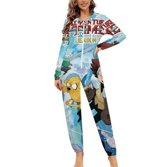 Adventure Time Jake The Dog Womens Mens Hooded Jumpsuit - Zip Up One Piece Pajamas Soft Cozy ...