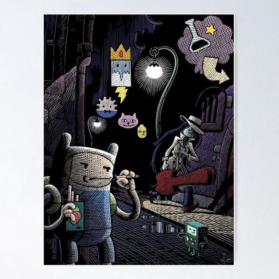 Adventure Time Line Art Poster Wall Art, UNFRAMED PAPER POSTER, Home ...