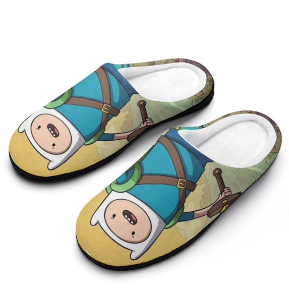 Adventure Time Men's Fuzzy Slippers House Open Back Slippers Closed Toe ...