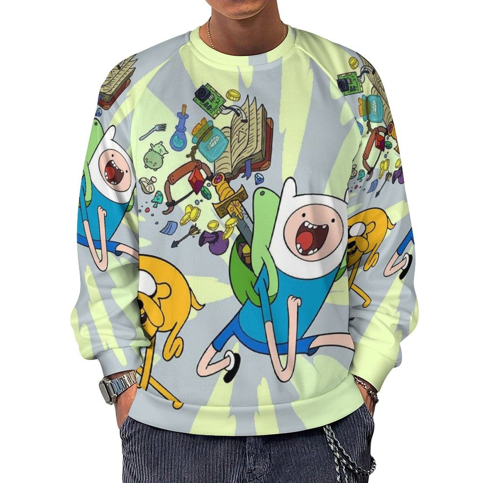 Adventure Time Mens Crew Neck Sweatshirt 3D Printing Fall Clothes Long Sleeves Fashion Blouse ...