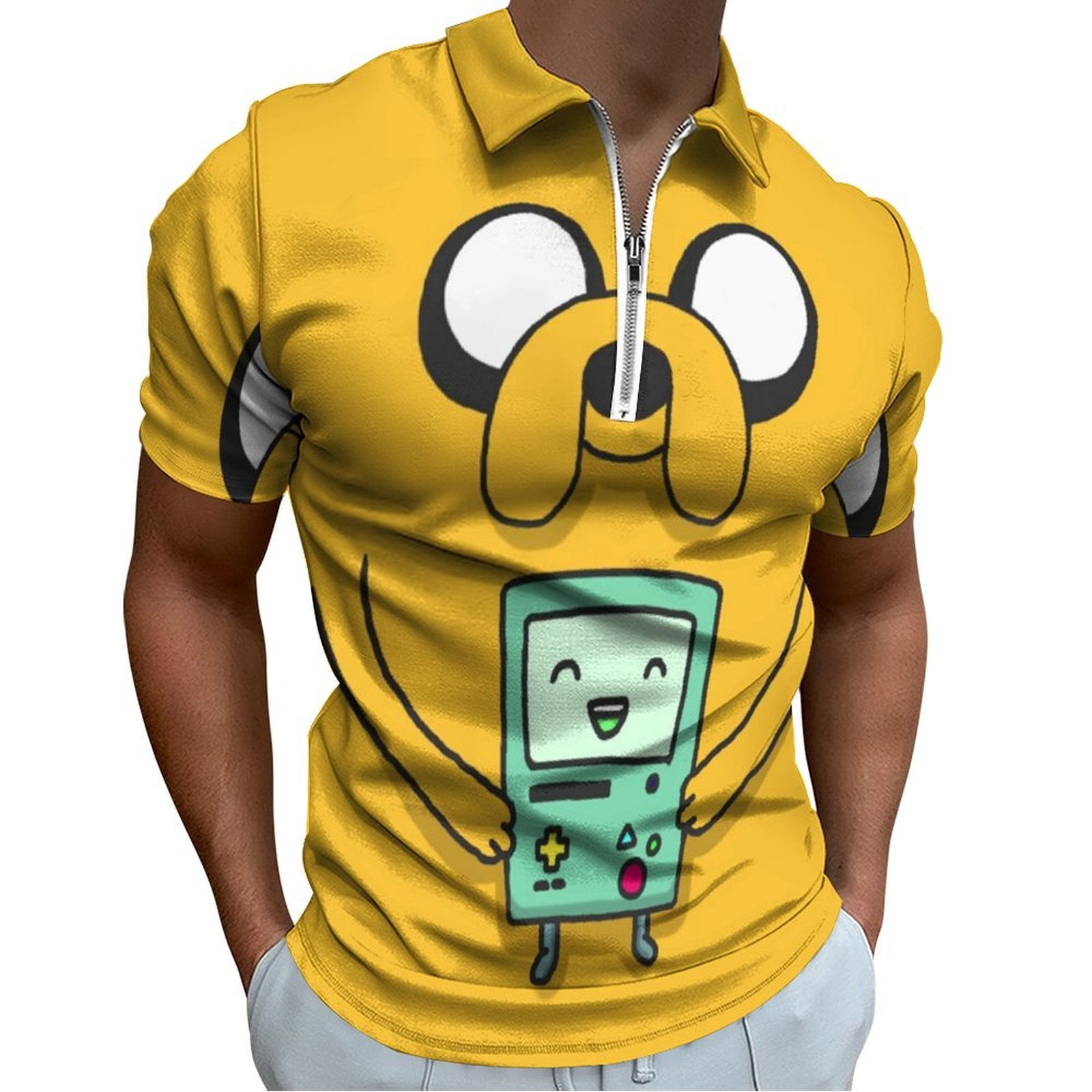 Adventure Time Short Sleeve Polo Shirts for Men Casual Zipper Golf ...
