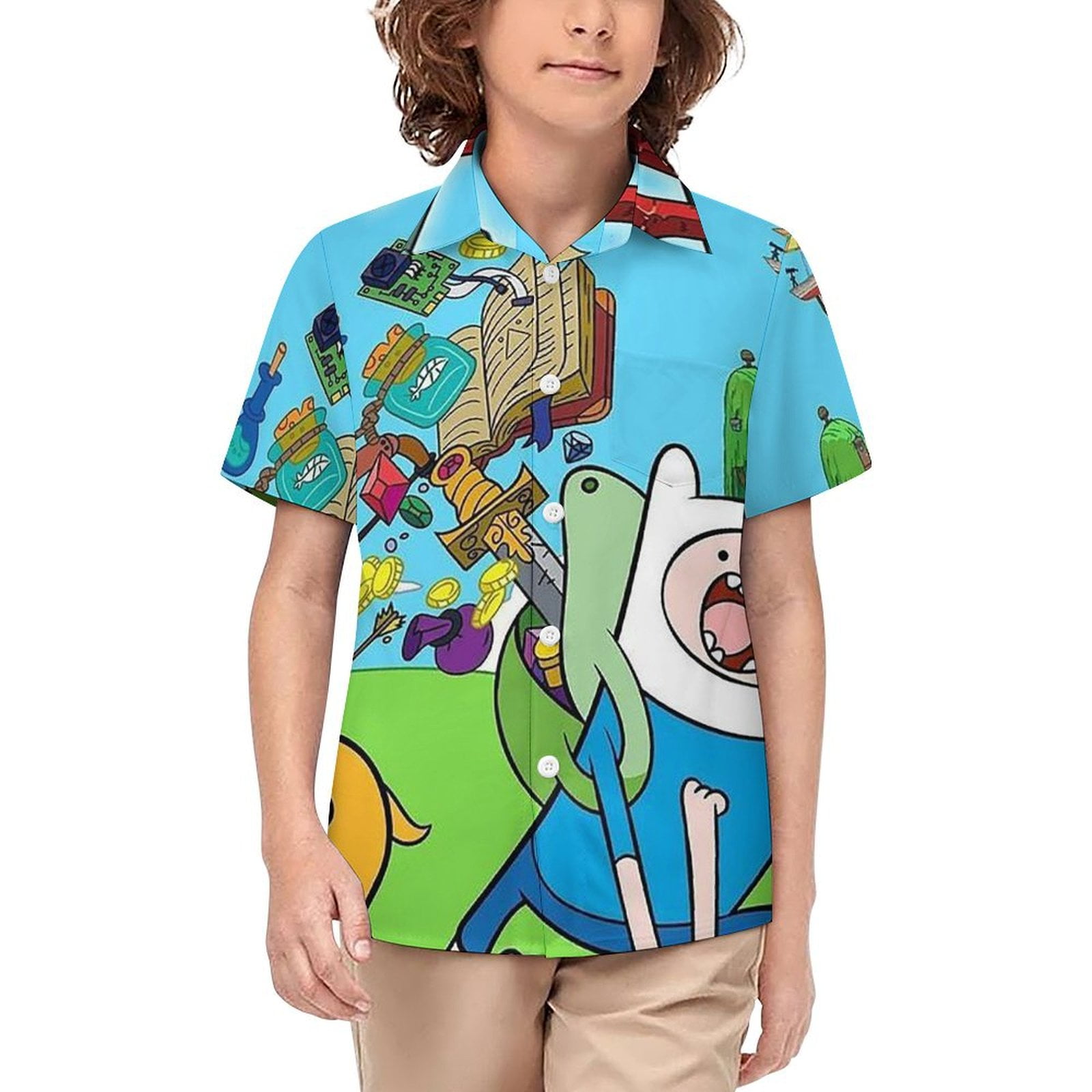 Adventure Time button down shirt boys summer 13-14T - Walmart.com