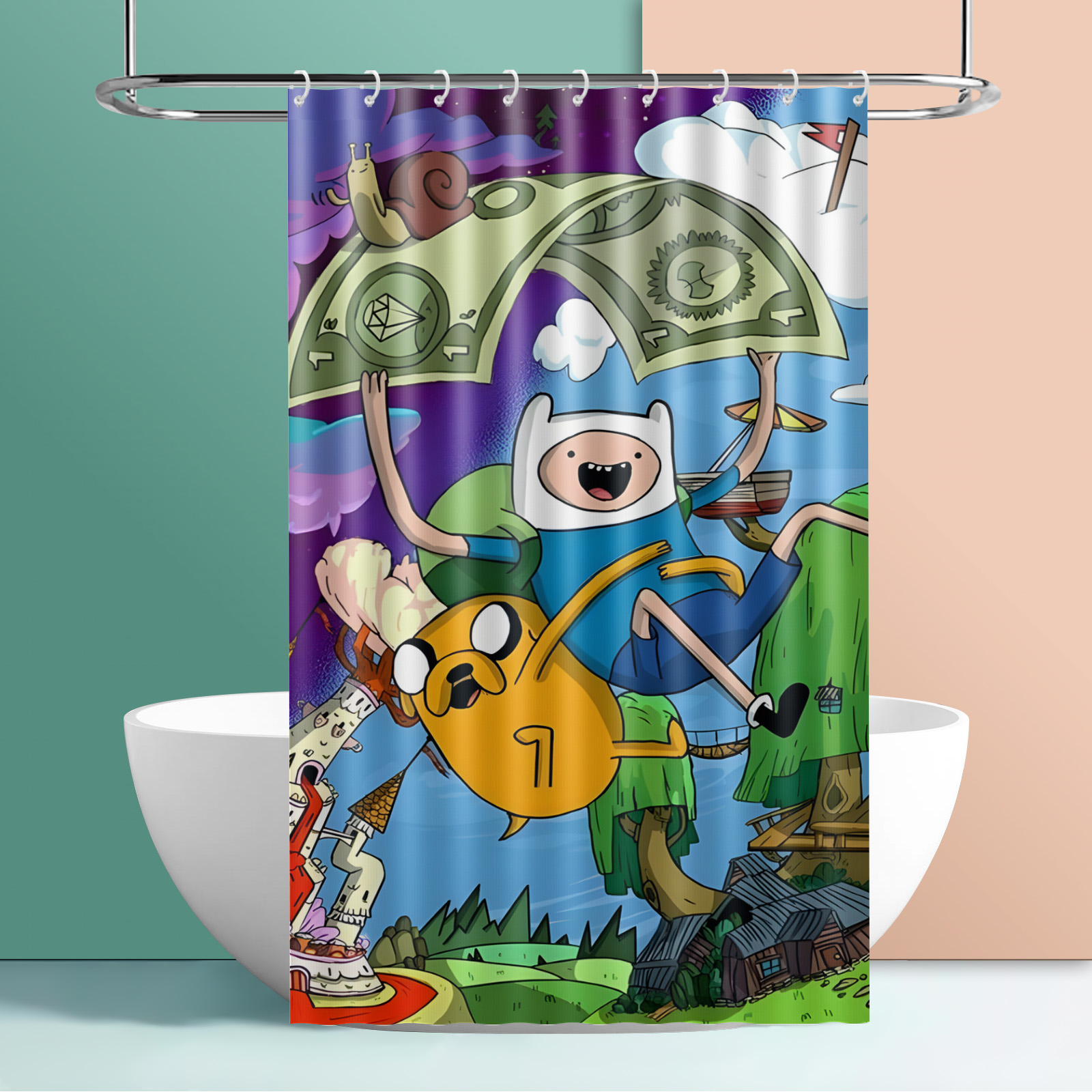 Adventure Time pattern polyester Fabric Shower Curtain Washable 35.4 ...