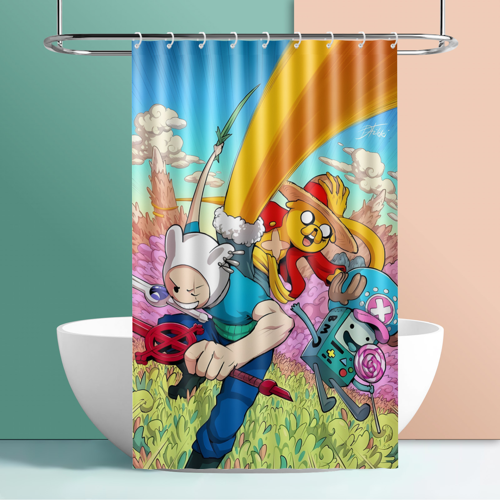 Adventure Time pattern polyester Fabric Shower Curtain Washable 35.4 ...