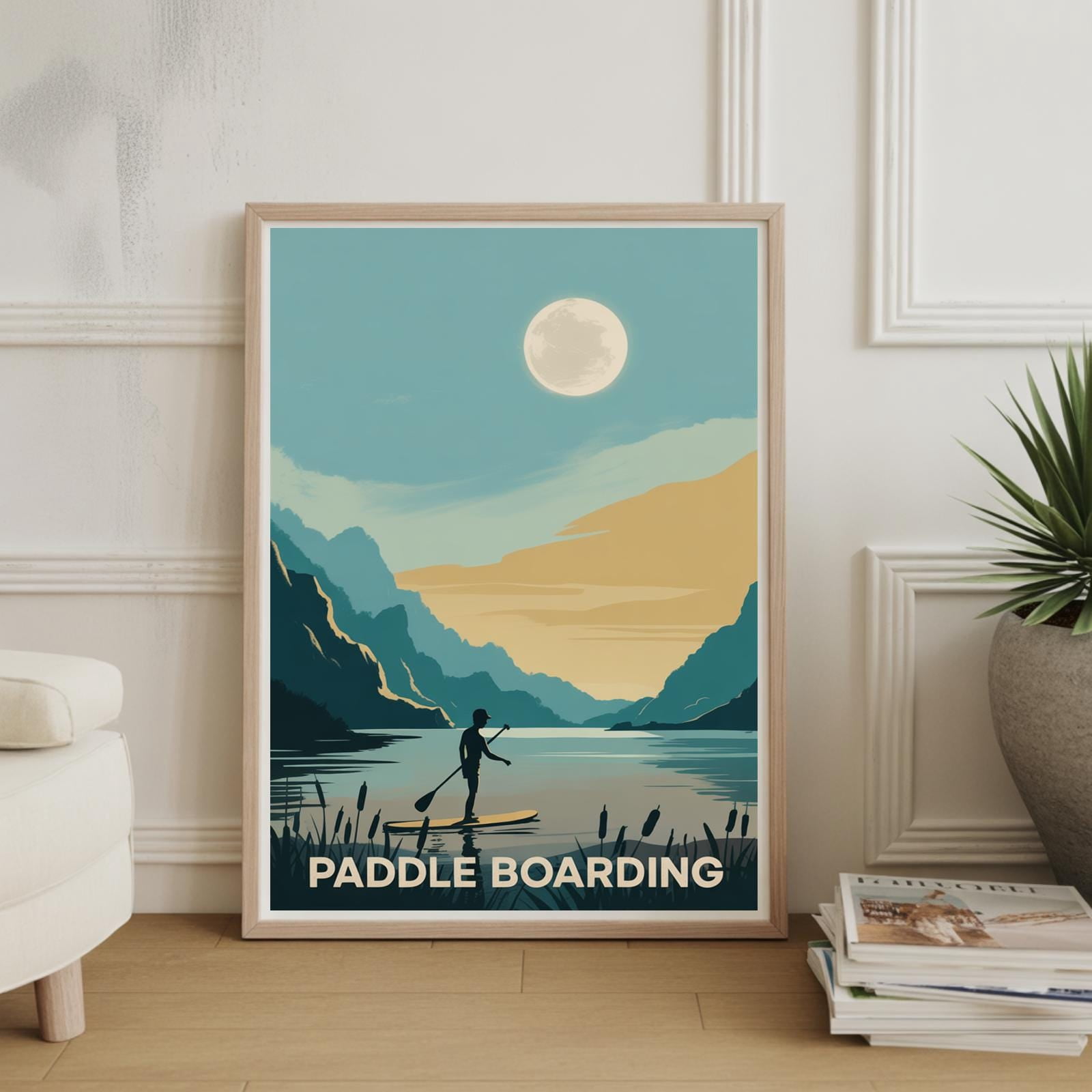 Adventure Travel Poster, Paddle Boarding Landscape Art, Wild Outdoors ...