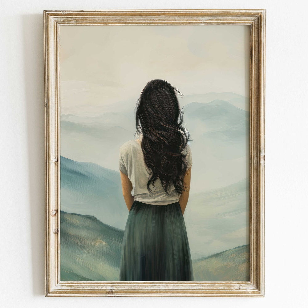Adventure Wall Art Mountain Wall Decor Woman On A Mountain Print Teal ...