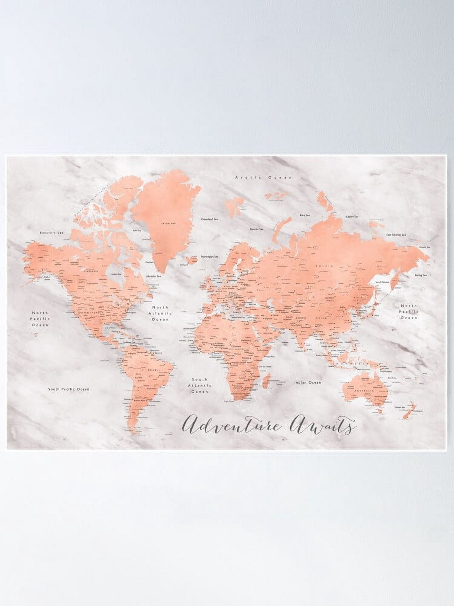 Adventure awaits world map in rose gold and marble, "Janine" Poster - Walmart.com