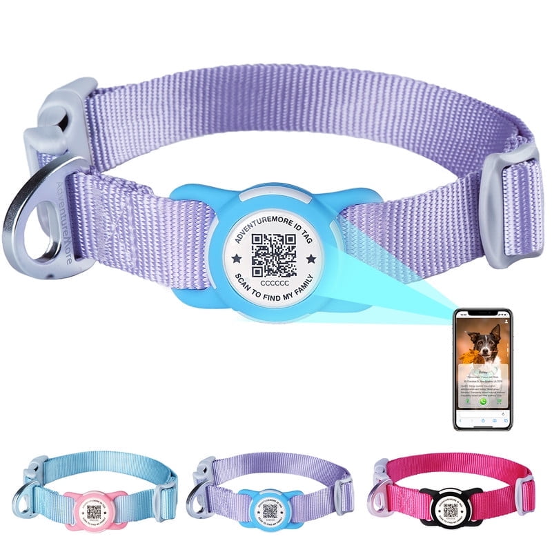 Adventuremore Airtag Holder Nylon Dog Collar with Smart ID QR Code Tag ...