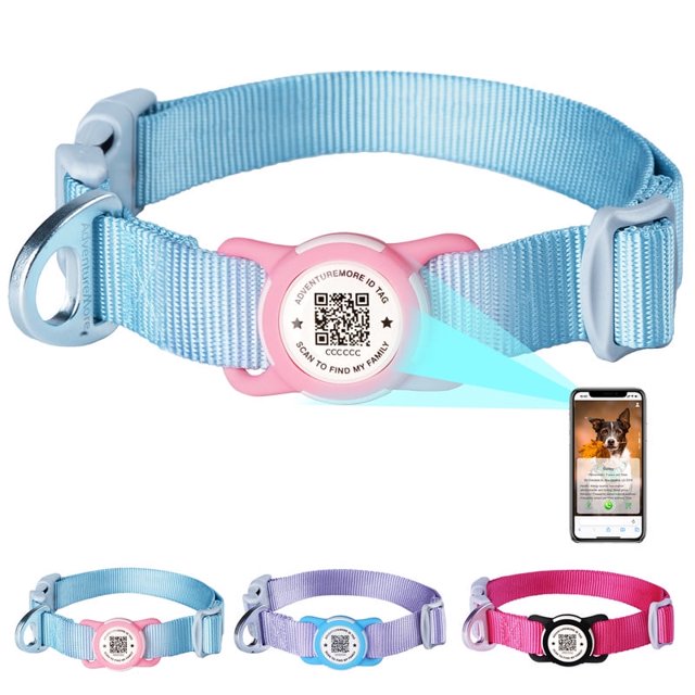 Adventuremore Airtag Holder Nylon Dog Collar with Smart ID QR Code Tag ...