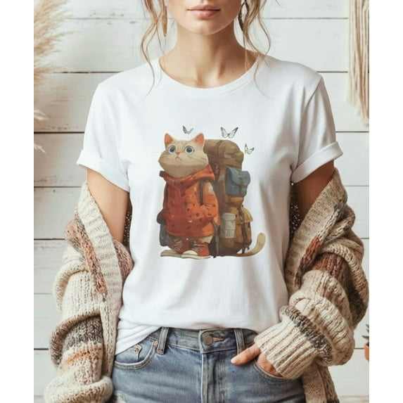 Adventurer Cat Shirt Backpacking Kitty Travel Illustration Cozy ...