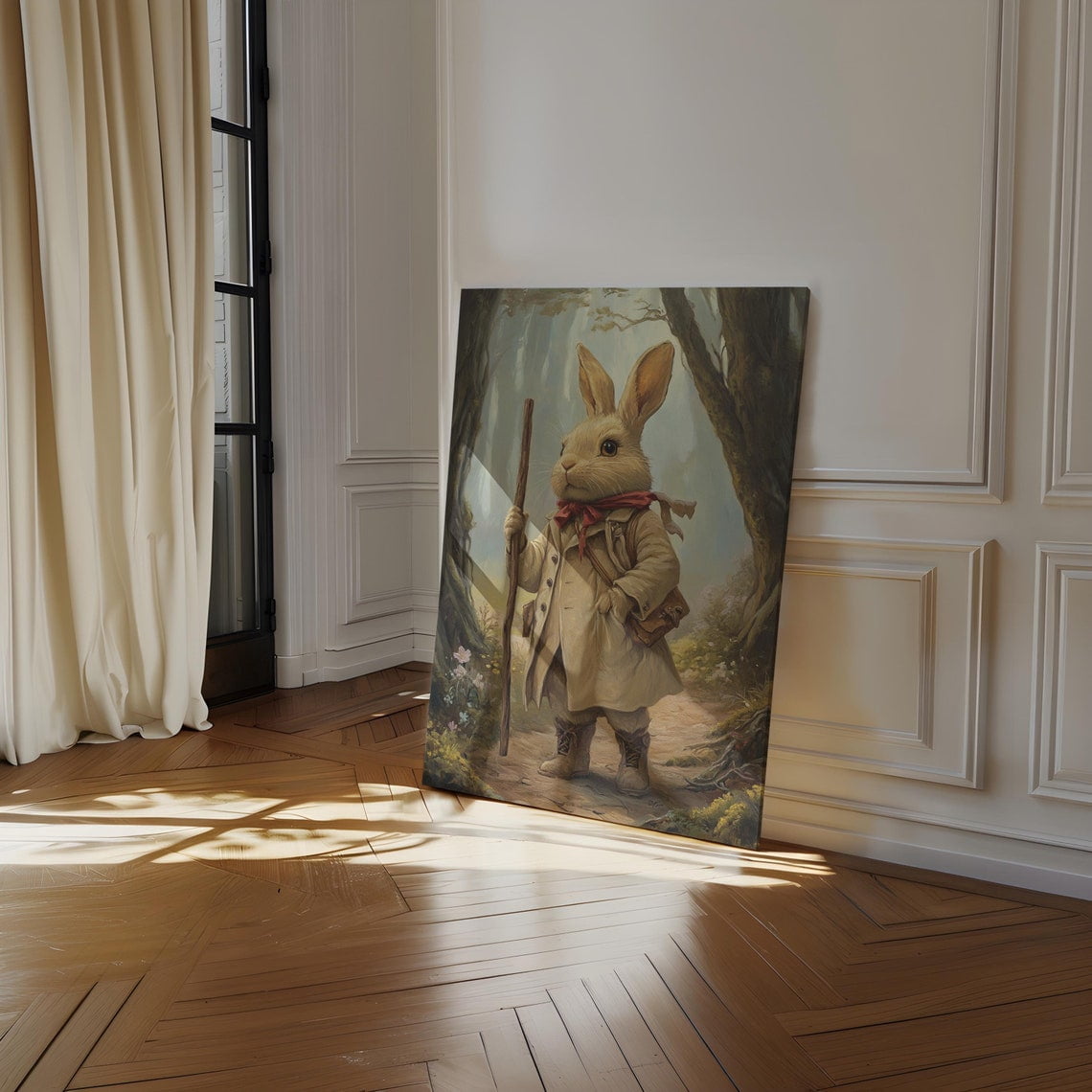 Adventurous Bunny - Woodland Explorer Rabbit Art, Whimsical Animal Wall ...