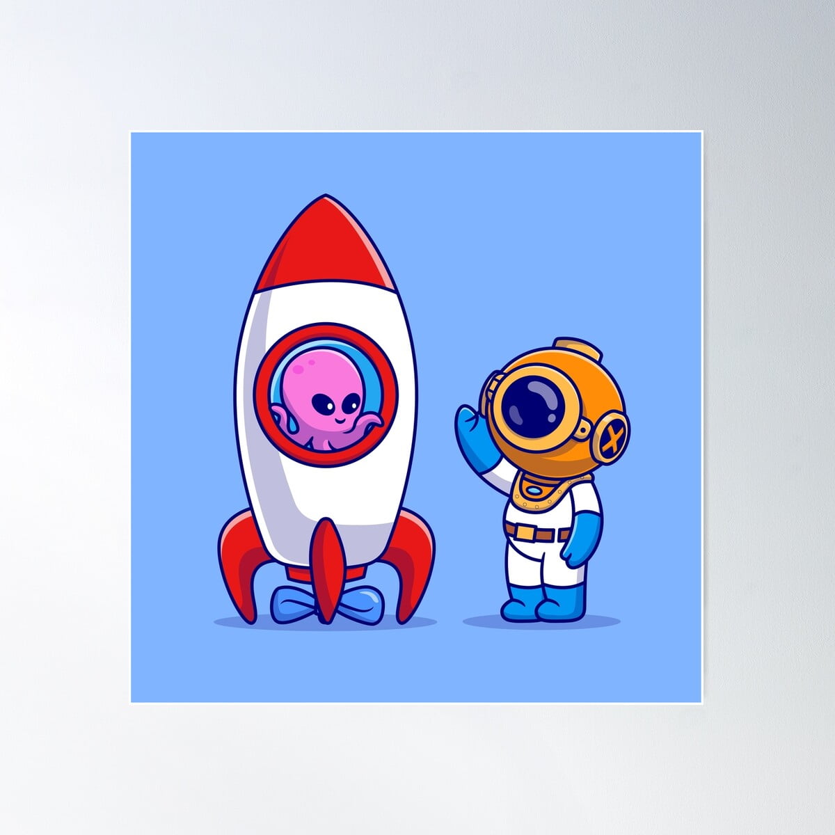 Adventurous Duo: Cute Diver With Octopus Riding Rocket - Cartoon Vector ...