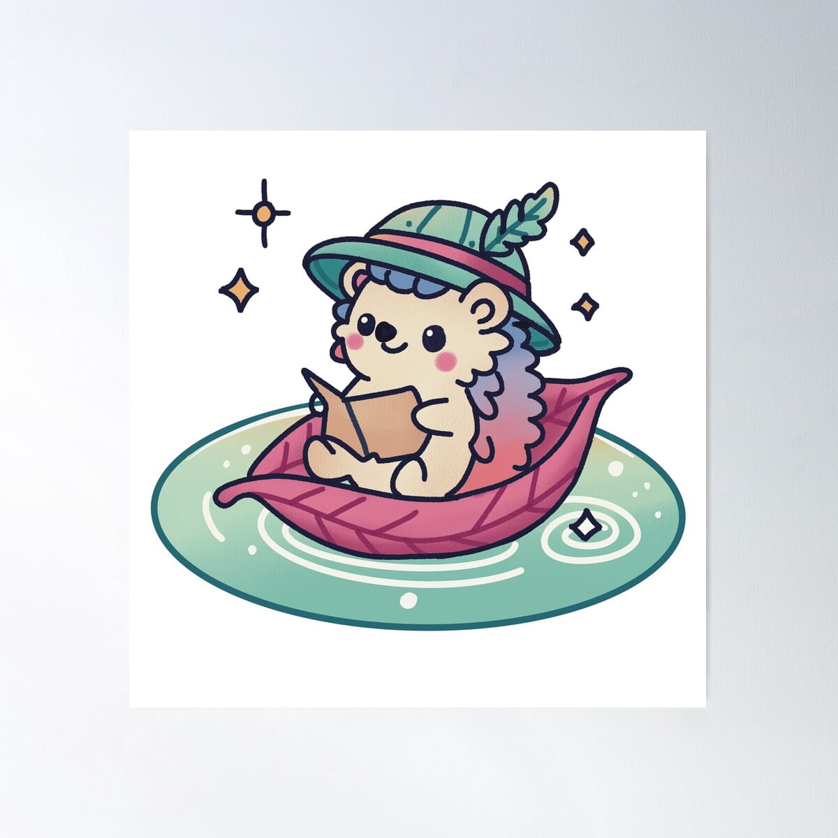 Adventurous Hedgehog On A Leaf Boat Poster Wall Art, Modern Wall Decor ...