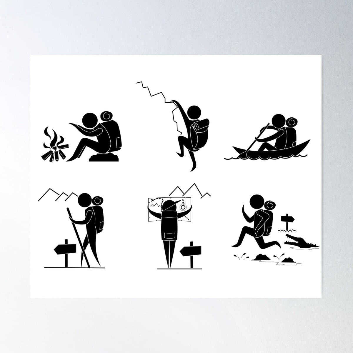 Adventurous Hiking Stick Figure Collection | Minimalist Art For Outdoor ...