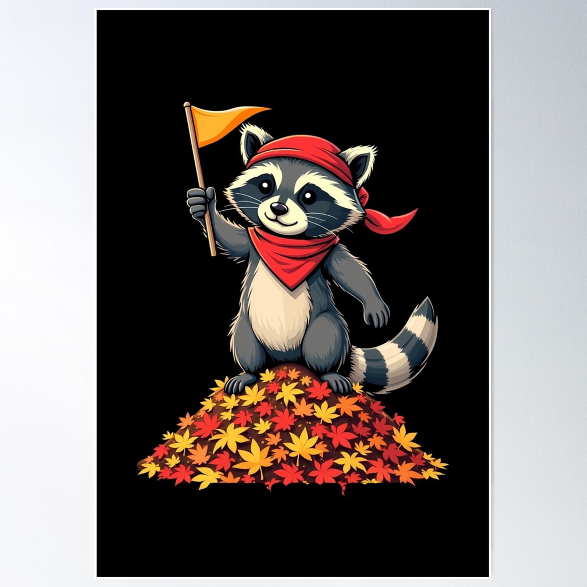 Adventurous Raccoon With Flag Funny Autumn Woodland Animal Poster Wall ...