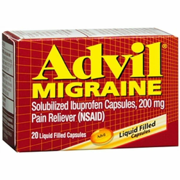 Advil Advanced Med Migrain Pain Relief Liquid Filled Capsules 20Ct, 2 ...
