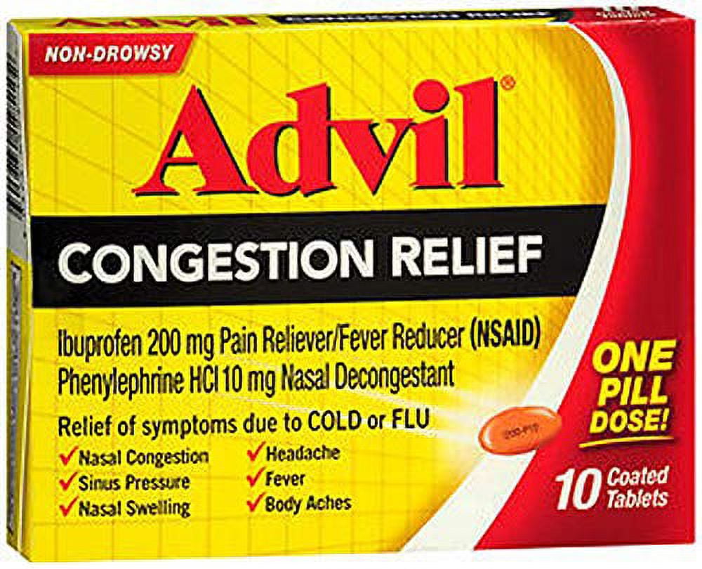 Advil Congestion Relief, Non Drowsy - 10 Coated Tablets, Pack of 2 ...