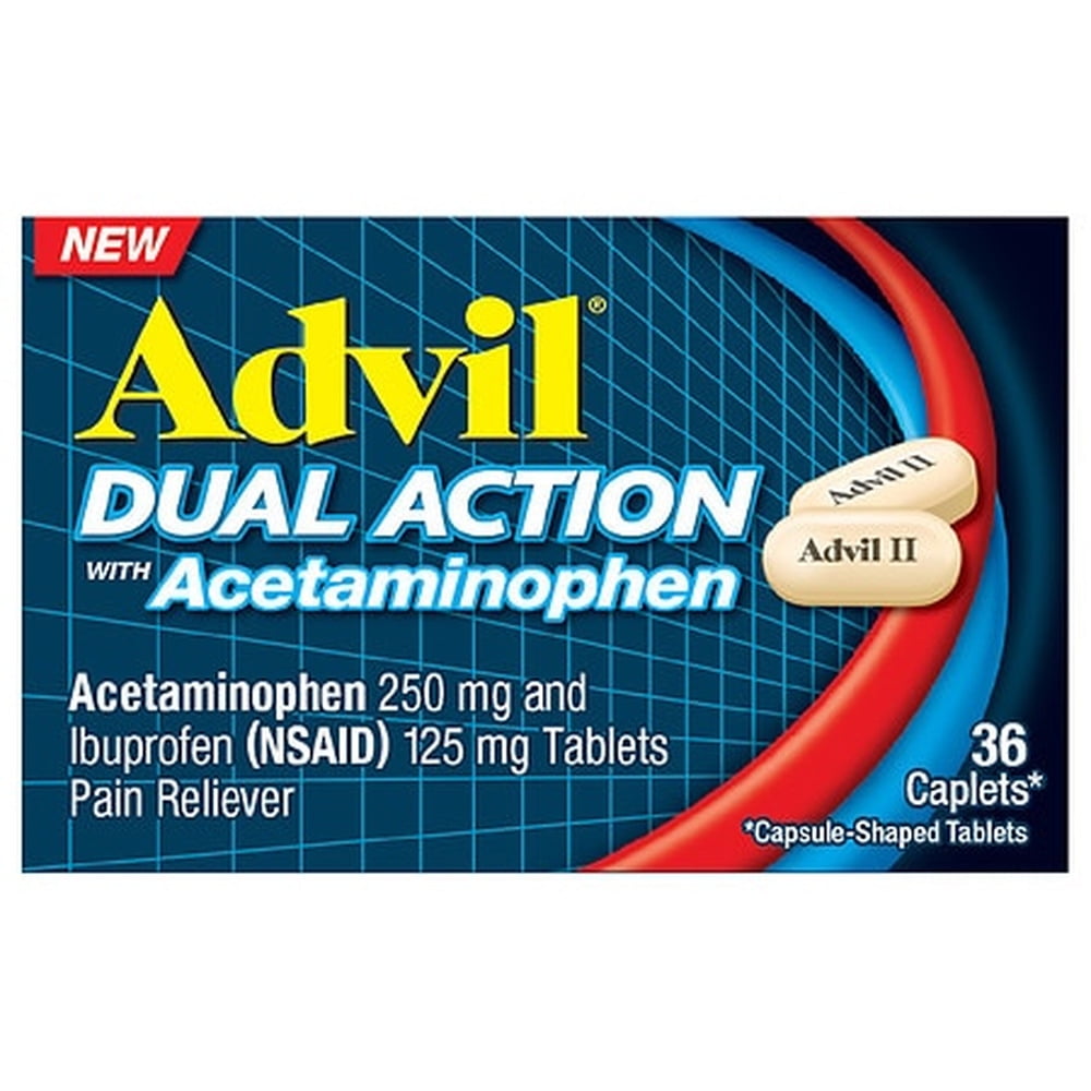 Advil Dual Action Acetaminophen 250mg + Ibuprofen 125mg (Pack of 11 ...