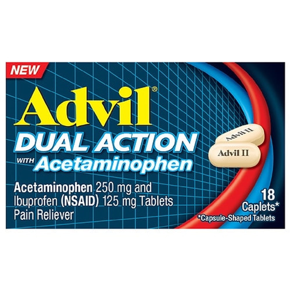 Advil Dual Action Acetaminophen 250mg + Ibuprofen 125mg (Pack of 8 ...