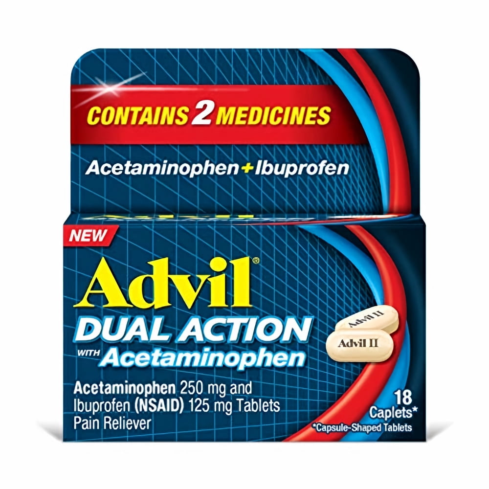 Advil Dual Action Acetaminophen 250mg + Ibuprofen 125mg (Pack of 96 ...
