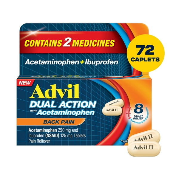 Advil Dual Action Back Pain Caplets Delivers 250Mg Ibuprofen and 500Mg ...