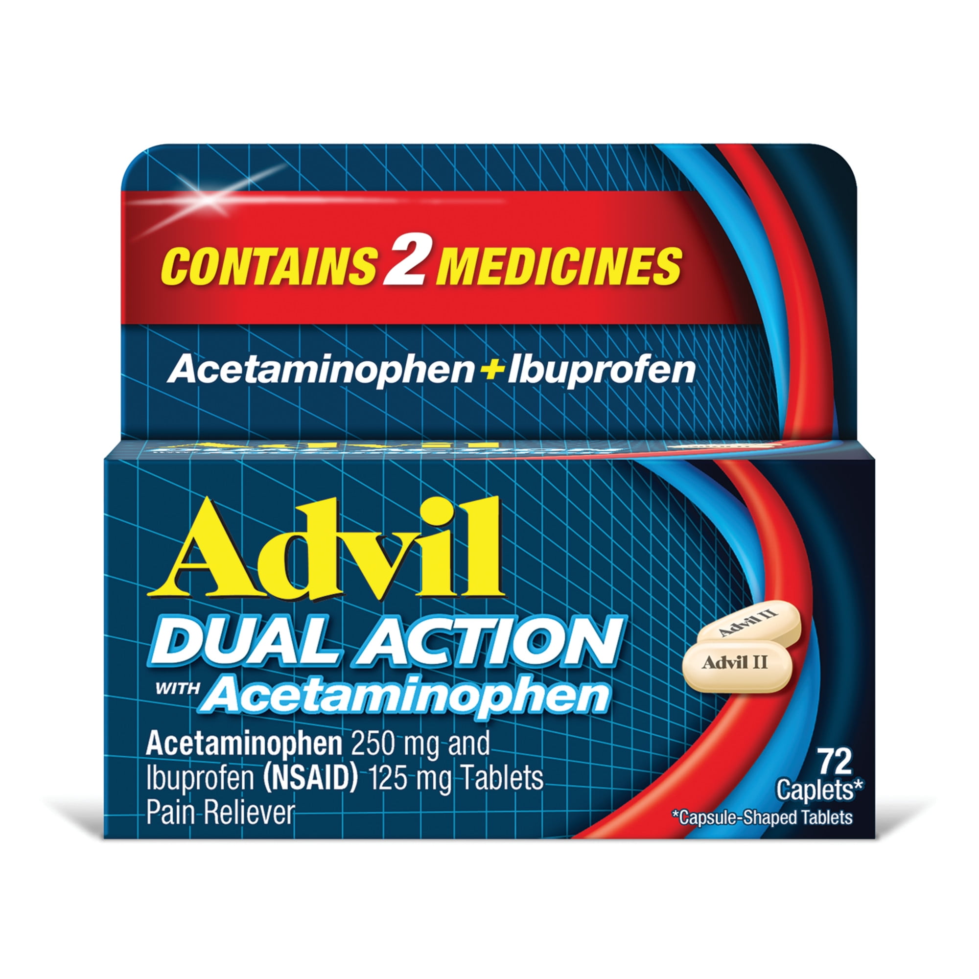 Advil Dual Action Caplets, 250mg Ibuprofen, 500mg Acetaminophen, 8-Hour ...