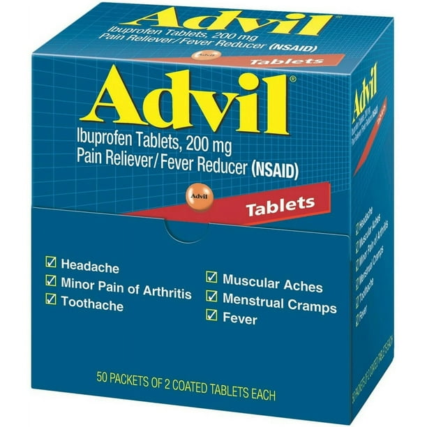 Advil Ibuprofen, 200mg, 50 Packets of 2 Coated Tablets - Walmart ...
