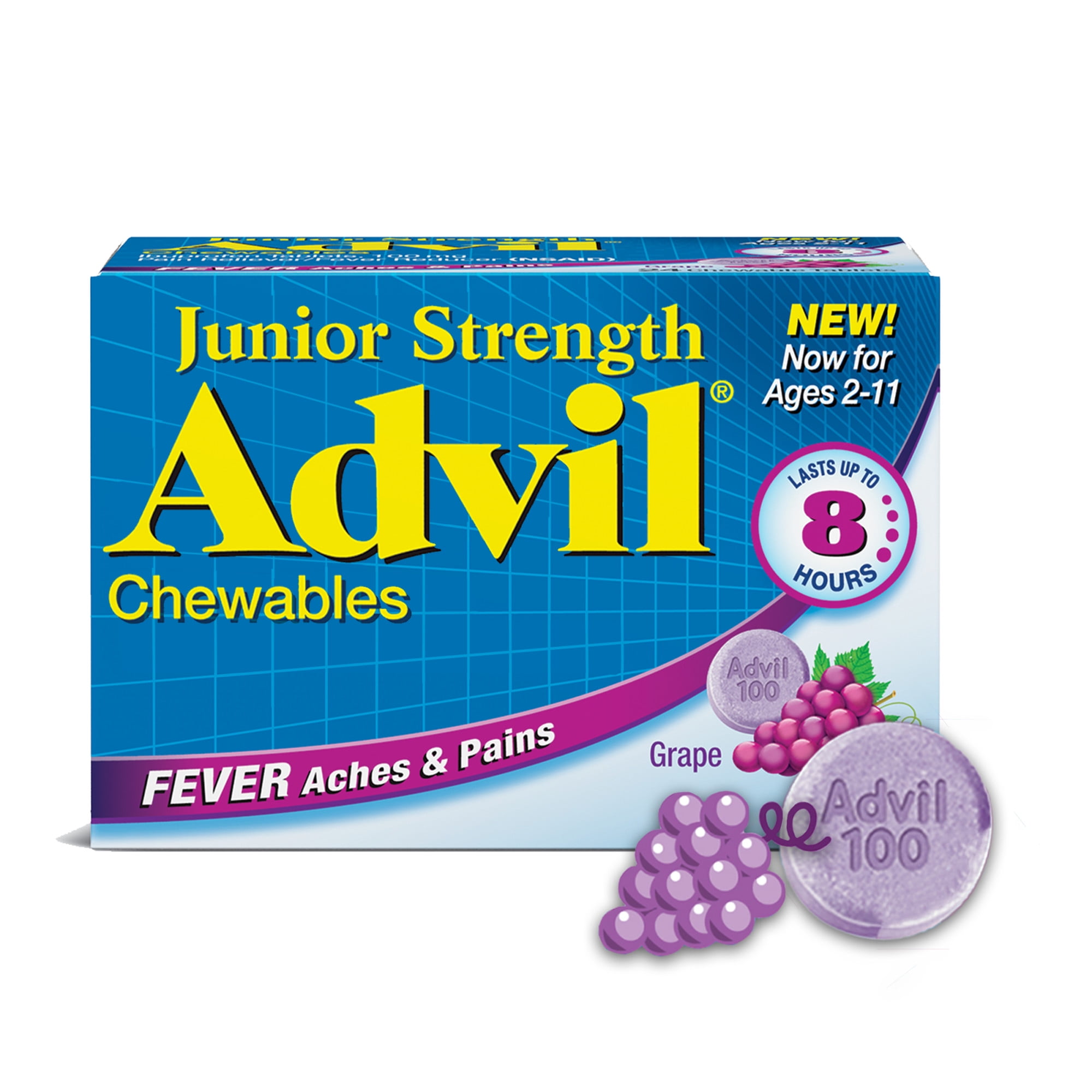 Advil Junior Strength Chewable Tablets, 100Mg Ibuprofen for Kids, Pain ...