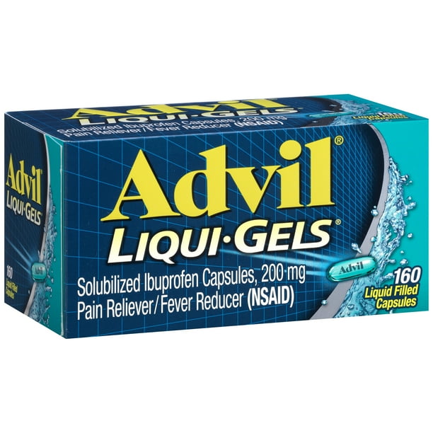 Advil Liqui-Gels Pain Relievers and Fever Reducer Liquid Filled Capsules, 200 Mg Ibuprofen, 160 ...