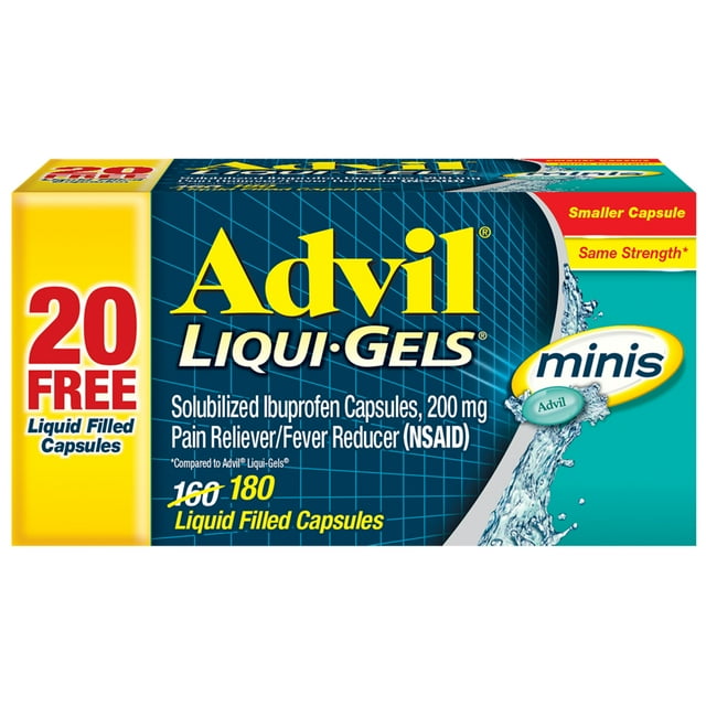 Advil Liqui-Gel Mini's 160+20ct Bonus: Easy-to-Swallow, Fast Pain ...