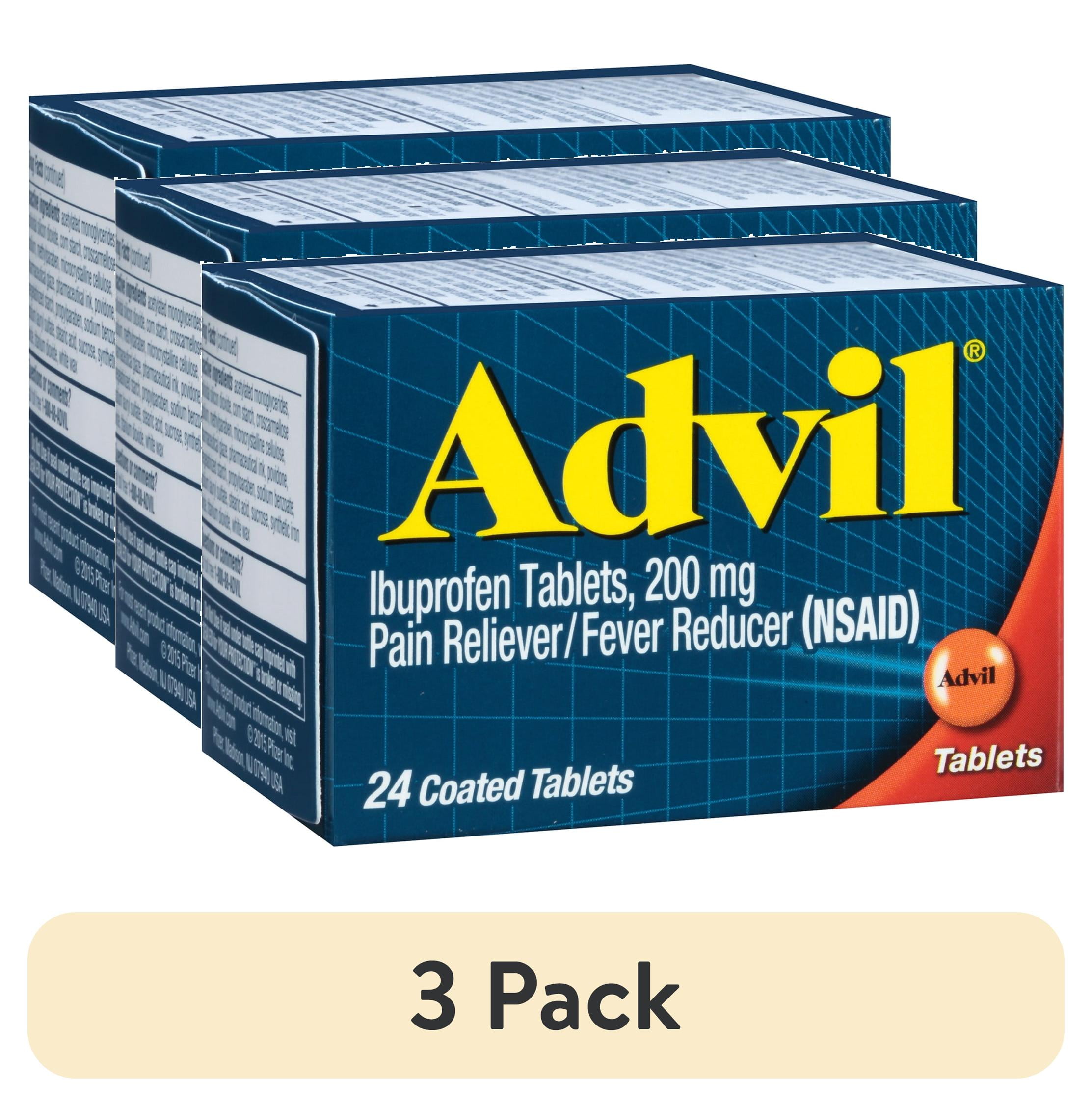 (3 pack) Advil Pain Relievers and Fever Reducer Coated Tablets, 200 Mg ...
