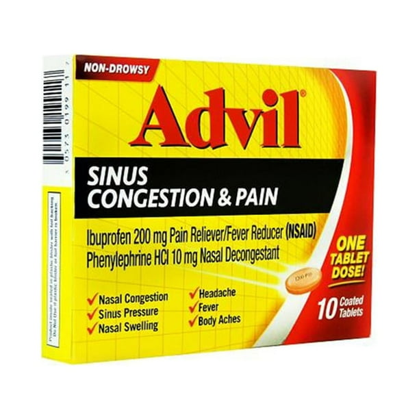 Advil Sinus Congestion & Pain Relief Tablets 10 Count - Walmart ...