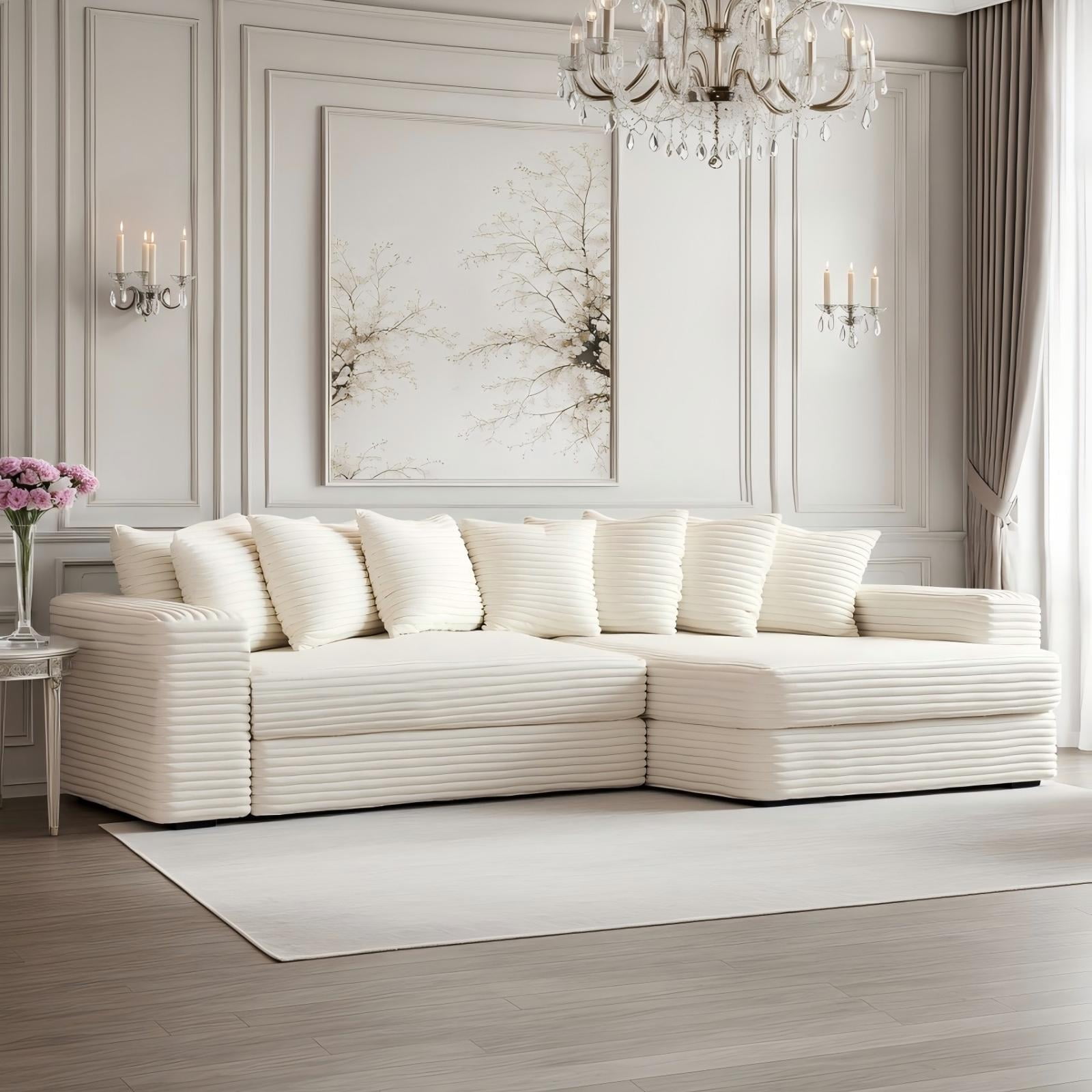 Advwin 110" Oversized L-Shaped Sectional Sofa with Chaise, Comfy Plush ...