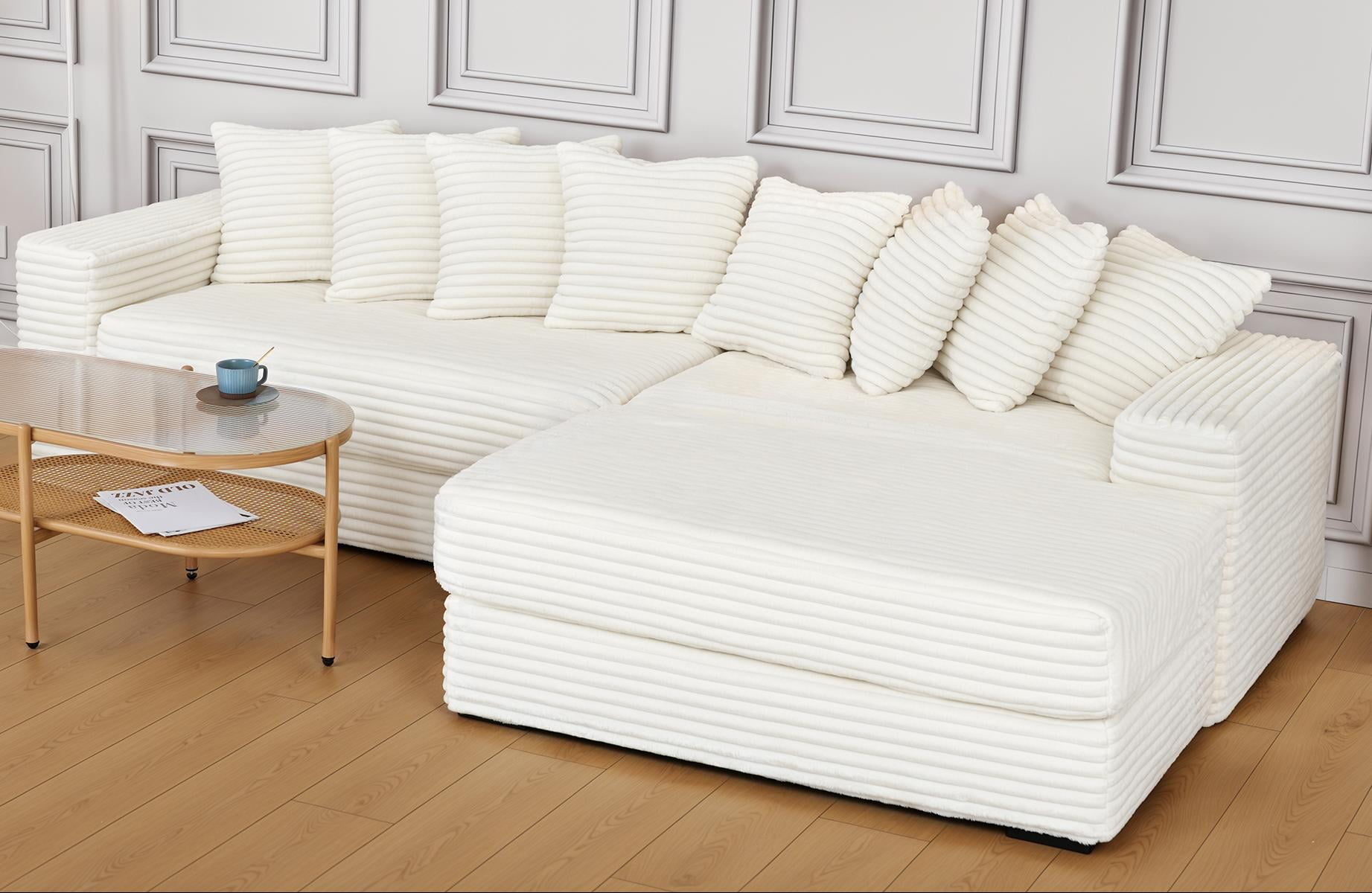 Advwin 110" Oversized L Shaped Sofa with Chaise, Comfy Plush 2-Piece L ...