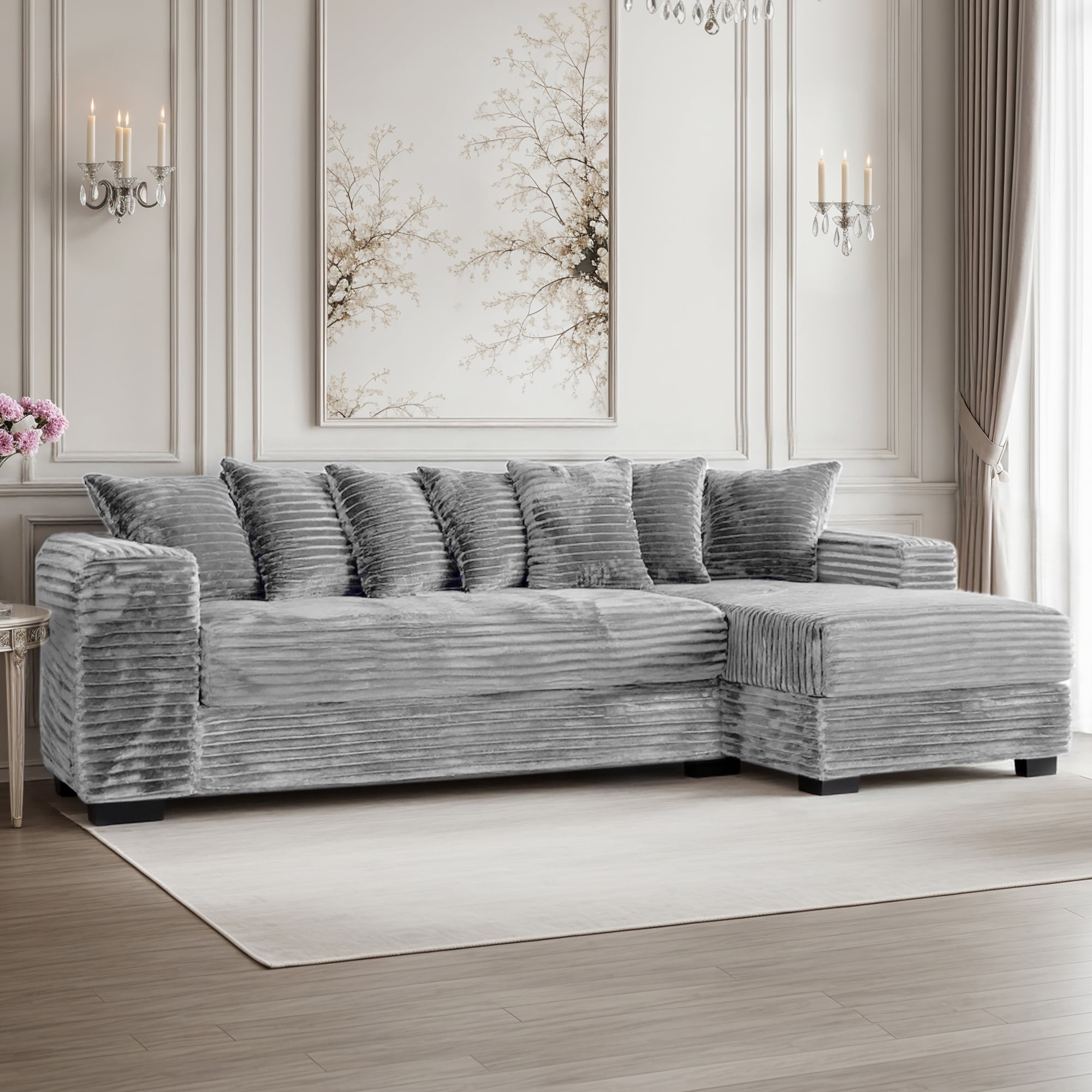 Advwin 110" Oversized L Shaped Sofa with Chaise, Comfy Plush 2-Piece L ...