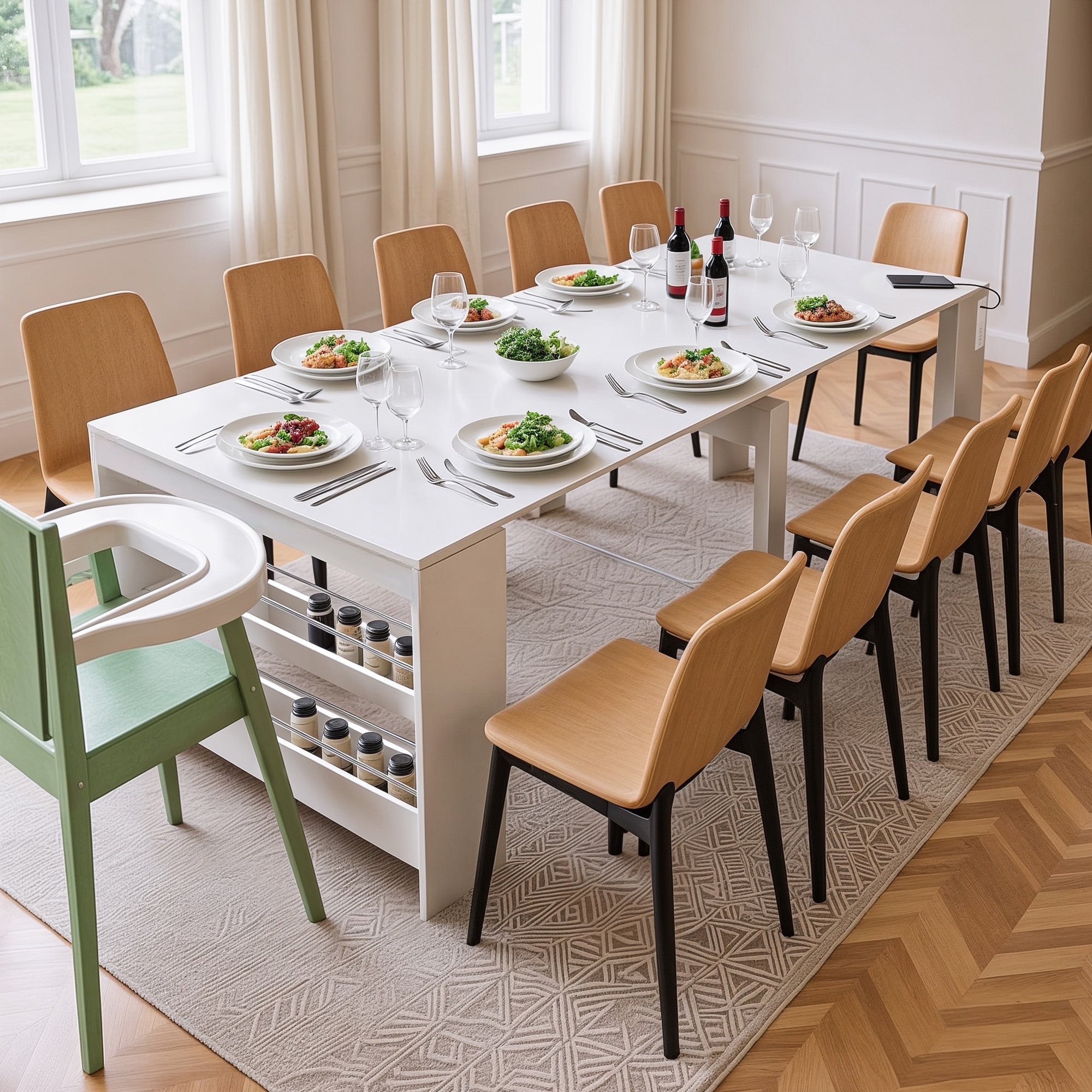 Advwin 118" Extendable Dining Table with Outlets & Storage, Folding ...