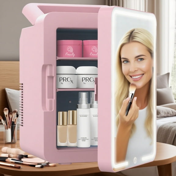 HOMCOM 0.4 Cu. Ft Portable Beauty Fridge, LED Lighting, Makeup Storage ...