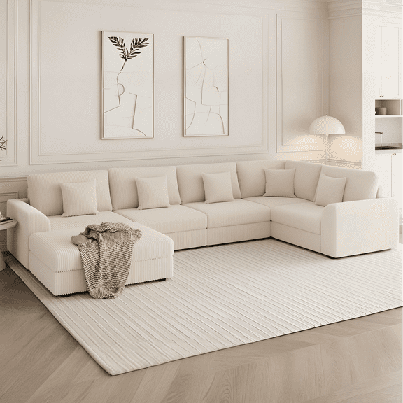 Advwin 146" Oversized Corduroy Modular Sectional Sofa, 6-Seat ...
