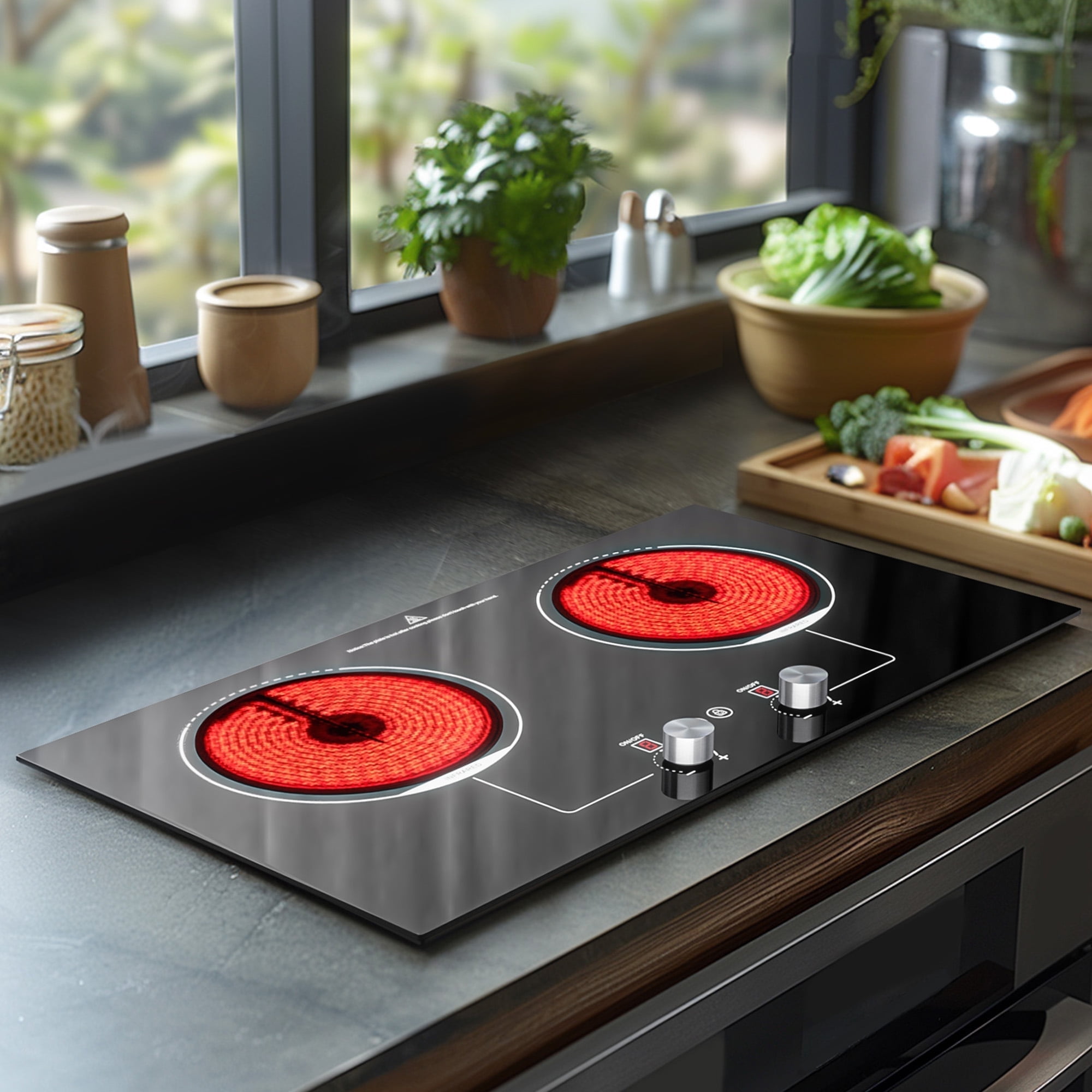 Advwin 2-Burner 1800W Electric Cooktop with Child Safety Lock, Timer ...