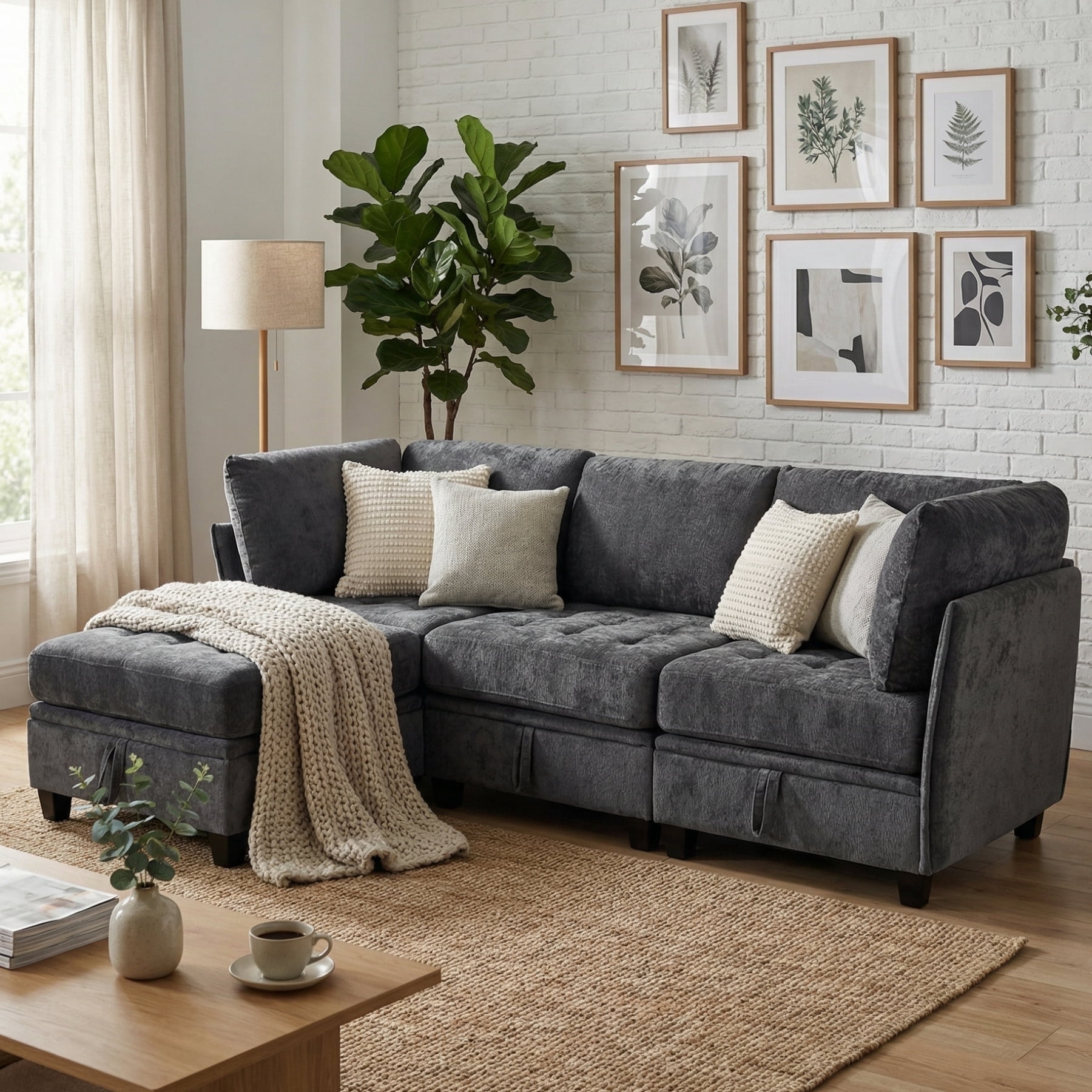 Advwin 3-Seater Oversized Modular Sectional Sofa with Storage Under ...