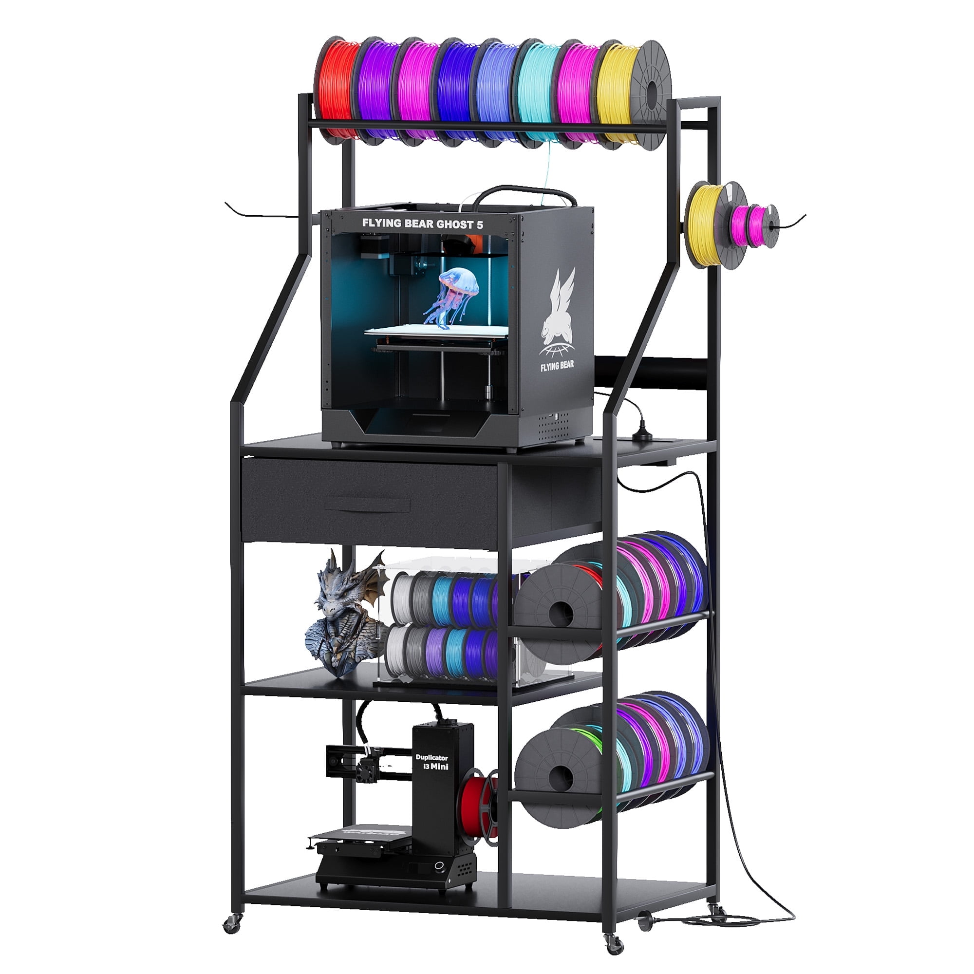 Advwin 4 Tier 3D Printer Stand with Filament Storage, Drawer & Power ...