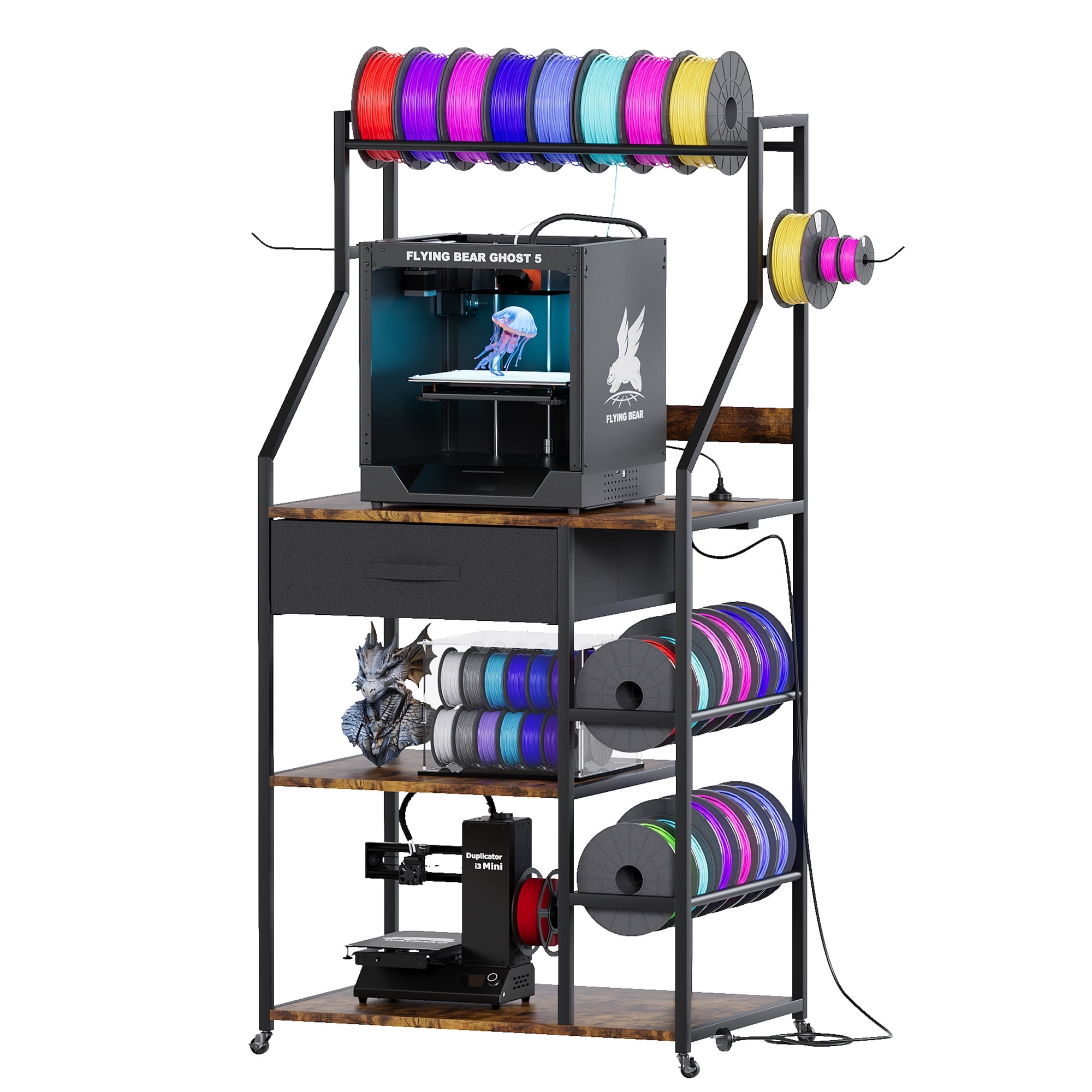 Advwin 4 Tier 3D Printer Stand with Filament Storage, Drawer & Power ...