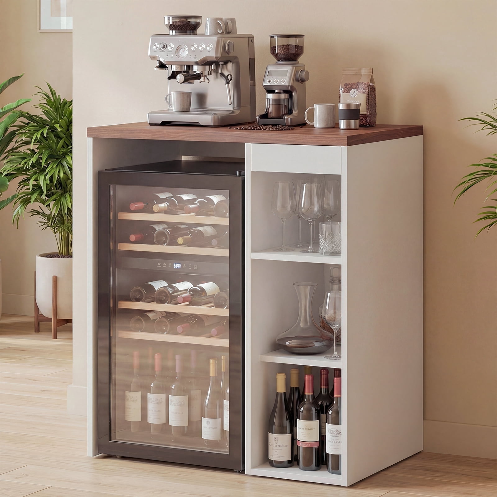 Advwin Coffee Bar Cabinet with Mini Fridge Space, Mini Fridge Stand ...