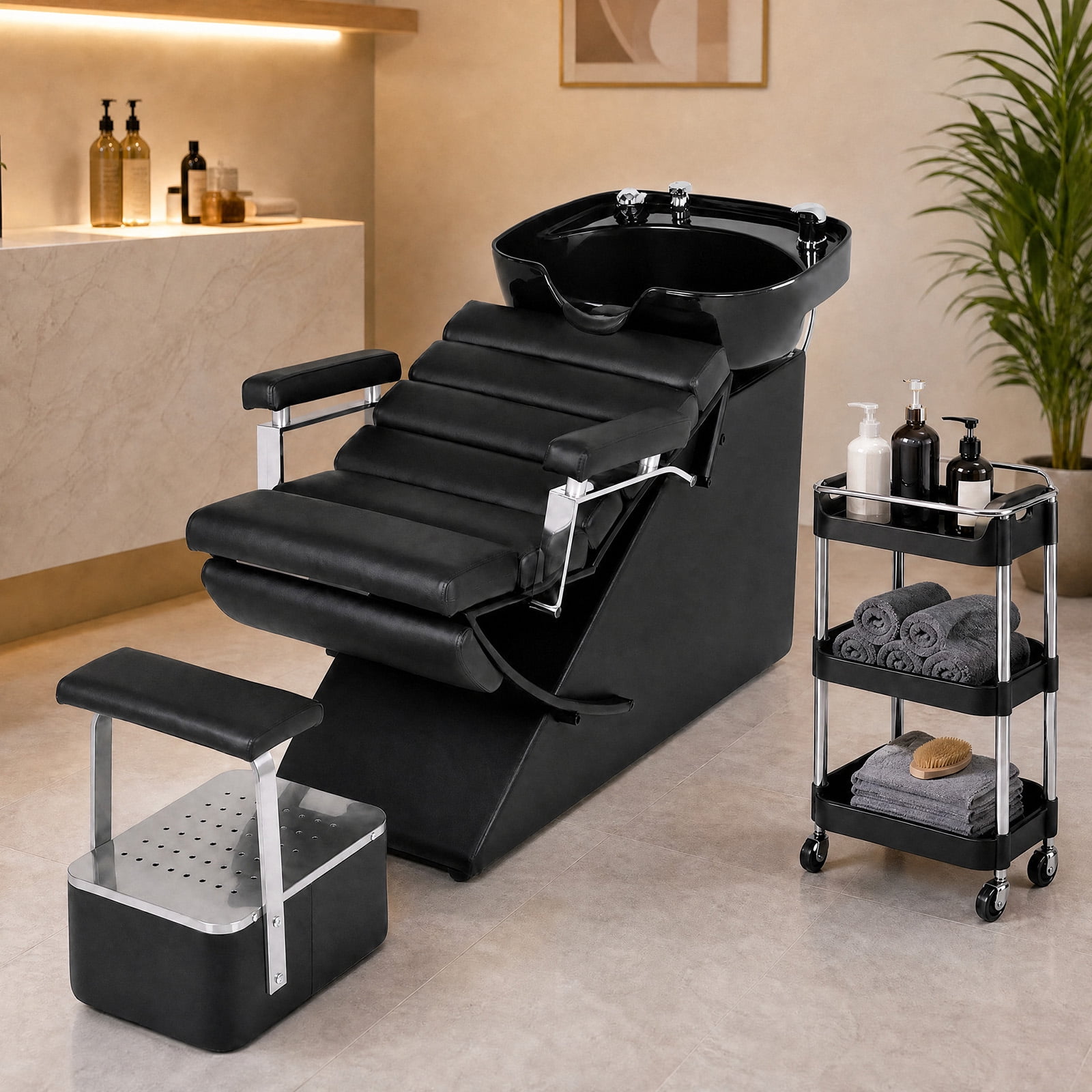 Advwin Floating Salon Shampoo Backwash Chair with Footrest & Deep ABS ...