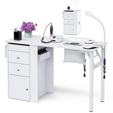 Advwin Manicure Table Nail Desk with RGB Light, L-Shaped Nail Tech ...