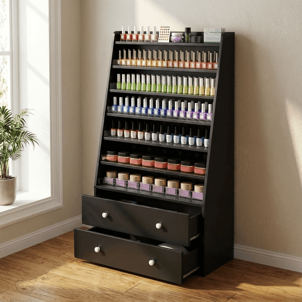 Advwin Freestanding Nail Polish Rack with 2 Drawers, Salon Display ...