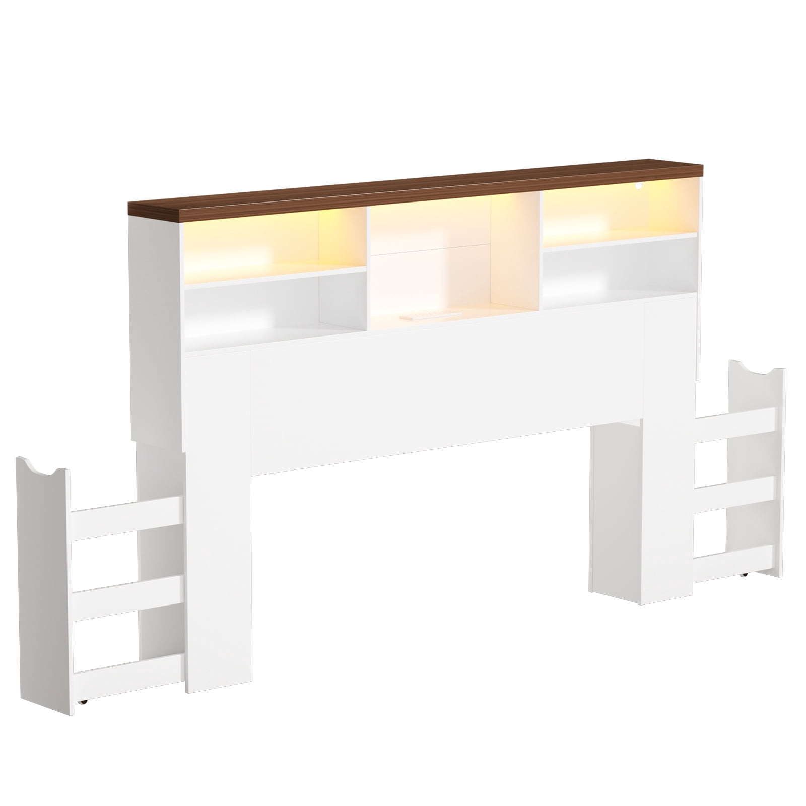 Advwin 63" Full/Queen Headboard with Pull-Out Storage Racks & LED ...
