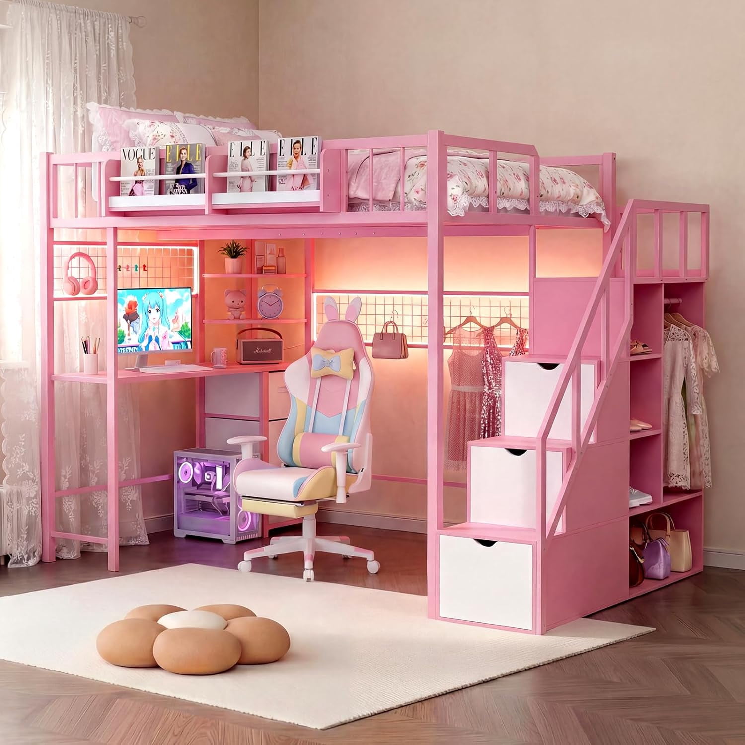 Inspiring Loft Bed With Desk And Stairs Photos
