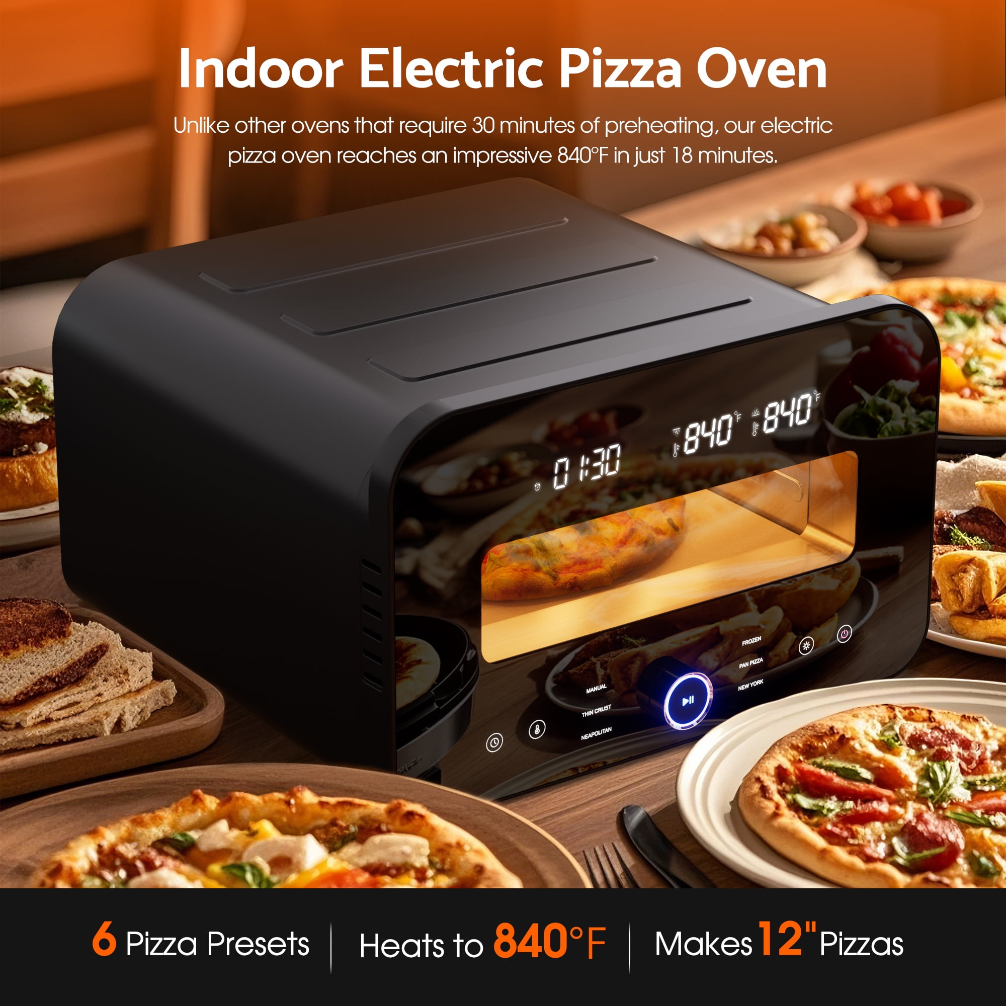 Advwin Indoor Electric Pizza Oven for 12" Pizzas, 840°F Countertop ...