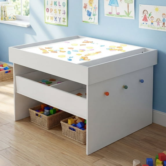 Advwin Light Table for Kids, LED Sensory Activity Table with Storage ...